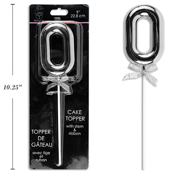 FANCY N CO - 9IN SILVER CAKE TOPPER WITH STEM AND RIBBON #0 1 PK